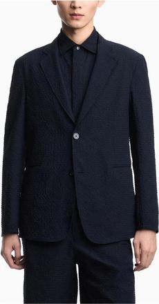 Emporio Armani Homme, Costumes, Bleu, Taille: L Veste crois&eacute;e en seersucker technique imprim&eacute; Icon