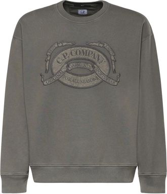 C.P. Company C.p. Company, Homme, Sweatshirts et sweats &agrave; capuche, Gris, Taille: XL SweaT-shirt Ras du Cou Boxy en Molleton Diagonal
