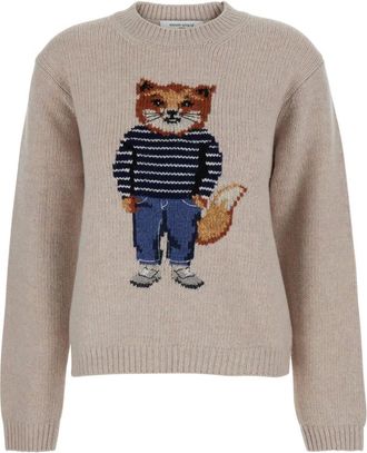 Maison Kitsuné Femme, Pulls, Beige, Taille: 40 FR Pull Ras du Cou