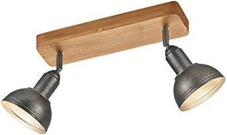 Trio Leuchten Deckenleuchte Delhi 803400267, Metall Nickel matt antik, Base Holz, exkl. 2x E14, Balken 2-flammig