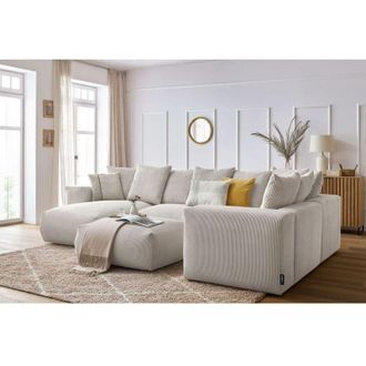 BOBOCHIC Bobochic - Canap&eacute; panoramique fixe modulable voltaire avec 1 m&eacute;ridienne, 1 angle, 2 chauffeuses et 1 pouf Angle gauche Beige
