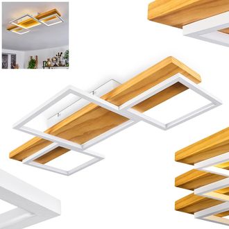 HOFSTEIN LED Deckenleuchte Pompu, dimmbare Deckenlampe aus Metall/Holz/Kunststoff in Natur/Weiß, moderne Leuchte über herkömmlichen Lichtschalter dimmbar, LED 