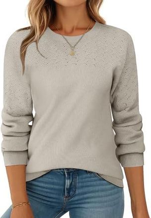 Zeagoo Pulls pour femmes UK Col rond Automne Hiver Pull d&eacute;contract&eacute; &agrave; manches longues &eacute;l&eacute;gant Pull chaud en grosse maille S-XXL, kaki, M