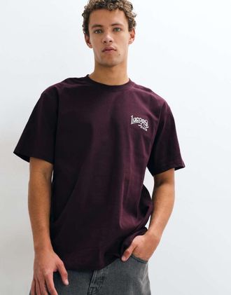 Lacoste t-shirt en coton &eacute;pais &agrave; manches courtes avec logo brod&eacute; en bordeaux-Rouge