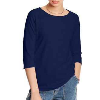Hanes Damen T-Shirt mit Raglanärmeln aus Stretch-Baumwolle Hemd, Marineblau, Mittel