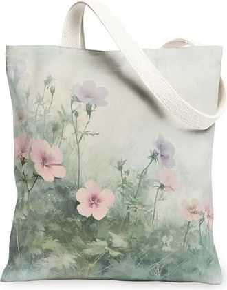 Generic Sac fourre-tout en toile de g&eacute;ranium printanier pour le shopping 33 x 38 cm, sac d&eacute;picerie r&eacute;utilisable pour femme, peinture de voyage florale, d&eacute;cora