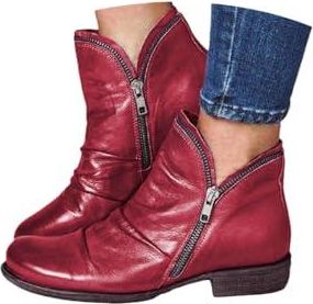 Generic Bottines en caoutchouc Chelsea rétro pour femme - En cuir souple - Fermeture éclair - Talon bas - Talon bas - Pour femme, A, 36.5 EU