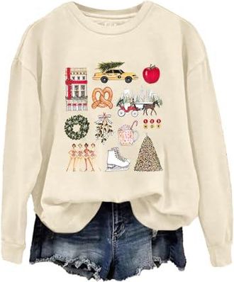 Generic Sweat-shirt surdimensionn&eacute; &agrave; col rond pour femme - Chandails grande taille sans capuche motif arbre de No&euml;l, pulls imprim&eacute;s avec cordon de serrage, &eacute;p