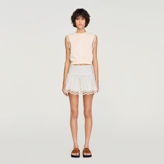 Sandro T-shirt court en coton &agrave; dentelle