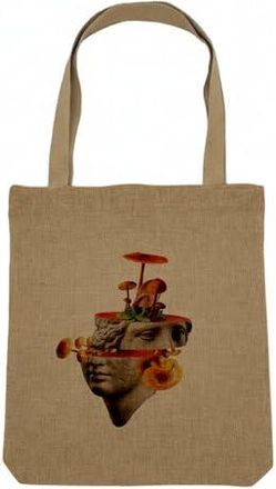 Fabulous Sac Shopping Tote Bag Aspect Lin - Champignon Sculpture T&ecirc;te Collage Art Surr&eacute;alisme - Sac de Courses Toile Epaisse 360g Beige Naturel Cabas Port&eacute; Epa
