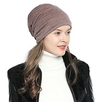 DonDon Bonnet femmes toute saison jersey bonnet Slouch Beanie respirant et doux sadaptant à toutes les tailles de tête - Marron