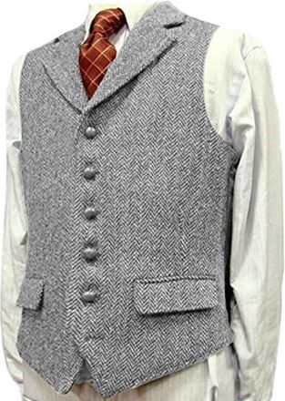 Solovedress Gilet Costume Homme Vintage Sans Manche Mariage Tweed Revers cranté La laine(Gris Argenté, M)