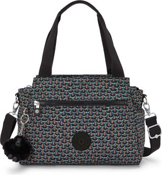 Kipling ELYSIA Mittelgroße Schultertasche, Schultertaschen, Geo Feather (Schwarz)