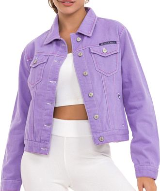 Cipo & Baxx Damen Jacke WJ212 Liliac - Stylische Jeansjacke im Casual Streetwear Look mit Knopfleiste & Brusttaschen - &Uuml;bergangsjacke f&uuml;r Alltag & Freizeit - WJ21