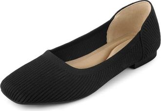 Allegra K Ballerines plates en tricot &agrave; bout carr&eacute; pour femme, Noir, 37 EU