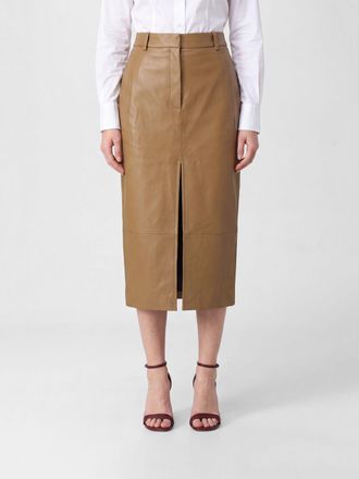 Khaite Jupe crayon midi taille haute en cuir dagneau avec fente avant