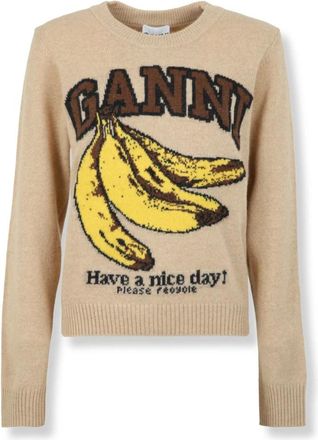 Ganni Femme, Pulls, Brun, Taille: 38 FR Pull Graphique en Laine