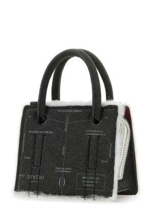 DENTRO Womens Grey Leather Mini Otto Handbag Paper Borse A Mano Bag