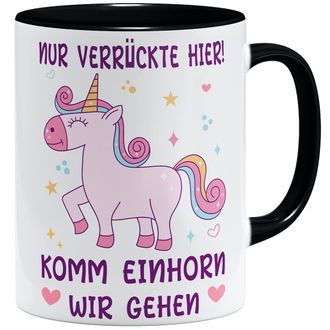 OM3 lustige EInhorn Tasse mit Spruch - Keramik Becher - 11oz 325ml - Beidseitig Bedruckt - Schwarz