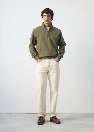 Mango Sweat 100 % coton col &agrave; zip vert fonc&eacute; - Homme - XL - MANGO MAN