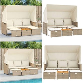 vidaXL Outdoor-Sofa 3-Sitzer mit Dach und Hockern Beige Poly Rattan - Gartensofa - Outdoor-Sofa - Lounge Set - Rattan M&ouml;bel - Gartenm&ouml;bel - Home & Living