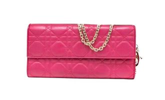 Dior Pink Cannage Leather Lady Dior Wallet On Chain