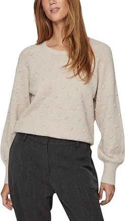 Vila Vila Vituli L/S O-Neck Knit Top/Su/PB Pull en Tricot, Beige, L Femme