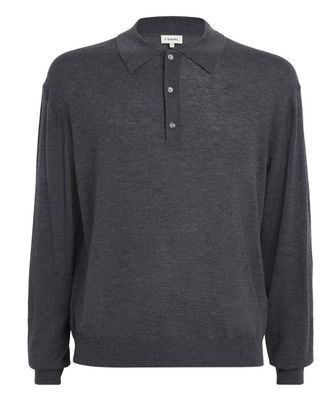 Frame Denim Wool-Cashmere Long-Sleeve Polo Shirt Size XL