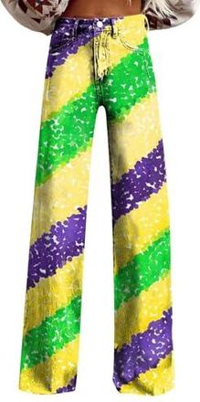 Generic Jean ample taille haute pour femme - Imprim&eacute; carnaval - Color&eacute; - Look denim - Pour femme, a, 3XL