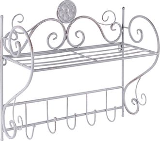 Beliani Retro Bad Wandregal aus Metall Antik Optik grau mit 1 Ablage u. 5 Haken Osorno