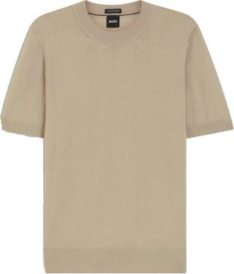 HUGO BOSS Strick-T-Shirt aus einem Leinen-Mix mit Kontrastb&uuml;ndchen in