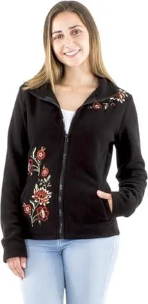 Coline Veste polaire femme broderies fleurs - Couleur : Noir - Taille : XL