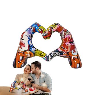 Generico Liebesgestenstatue - Bunte Graffiti-Herz-Skulptur, handabstraktes Kunstdesign, glänzendes Harz-Finish, moderner dekorativer Akzent, weiche Textur mit 