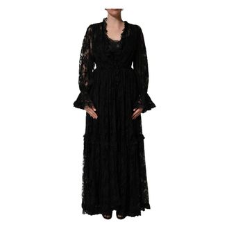 Dolce & Gabbana Femme, Robes, Noir, Taille: 34 FR Robe de Soir&eacute;e Longue Trap&egrave;ze en Dentelle