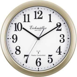 Eichm&uuml;ller 28cm Funkwanduhr Gold mit Lichtsensor, ger&auml;uschlos bei Dunkelheit