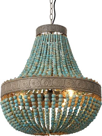 Newrays Holzperle Kronleuchter Anhänger Drei Lichter Grau Weiß Finishing Retro Vintage Antique Rustikale Küche Deckenleuchte Leuchten (Blue2 )