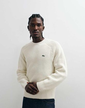 Lacoste Pull en maille c&ocirc;tel&eacute;e &eacute;paisse - Blanc