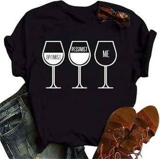Keephen Verre &agrave; Vin T-Shirt pour Femmes Nouveaut&eacute; Verre &agrave; Vin Impression 3D T-Shirts &Eacute;t&eacute; Col Rond Manches Courtes Chemises &Eacute;t&eacute; Tee Casual Tops