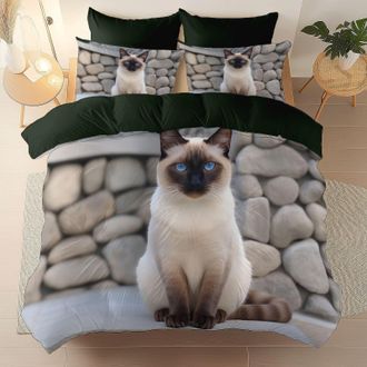 Generic Bettw&auml;sche Set Mehrfarbig Authentisch Fotografie Sch&ouml;nheit Tiere Siamkatze Weich Bettbezug, 3teilig - 1 Bettw&auml;sche 260 x 240 cm und 2 Kissenbezug f&uuml;r 