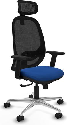 Piqueras y Crespo B&uuml;rostuhl mit Kopfst&uuml;tze von Cilanco mit 2D-Armen, h&ouml;henverstellbarer Lendenwirbelst&uuml;tze und h&ouml;henverstellbarem Kopfteil, Schwarz / Blau