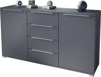 Vladon Sideboard Linio V1, Anrichte mit 2 Türen und 4 Schubladen, Anthrazit matt/Anthrazit matt (138,5 x 75,5 x 35 cm)