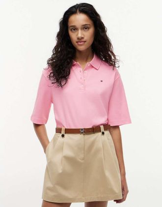 Tommy Hilfiger Polo d&eacute;contract&eacute; en maille interlock - Rose clair