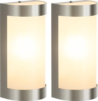 LEDs Com 2 Stück Wandleuchte WARU für außen, IP44, Edelstahl, edelstahl matt, eckig, 1x E27 max. 40W