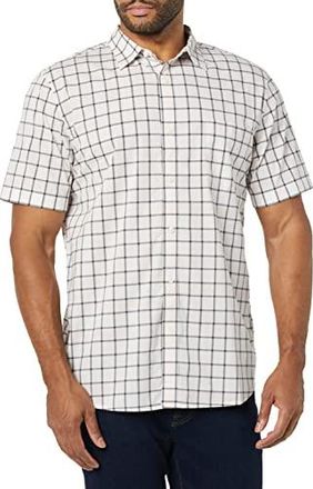 Amazon Essentials Chemise en Popeline &agrave; Manches Courtes Coupe Ajust&eacute;e Homme, Rose Blanc Carreaux Lain&eacute;s, M