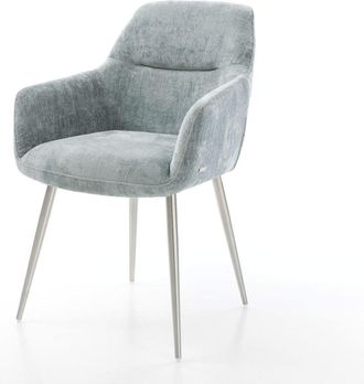 DELIFE Esszimmerstuhl Pejo-Flex Chenille Pastellblau 4-Fuß konisch Edelstahl Taschenfederkern, Esszimmerstühle