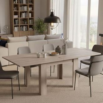 Dmora Ausziehbarer Esstisch Otto, Hilfsk&uuml;chenkonsole, ausziehbarer Tisch, 100% Made in Italy, cm 90x90h75, Perl-Ulme