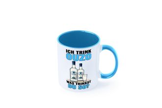 Generic Ich trinke Ouzo was trinkst du so? Schnaps Farbige Tasse - Kaffeetasse/Geschenk/Familie - Hellblau