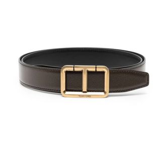 Tom Ford Homme, Accessoires, Brun, Taille: 105 CM Ceinture en Cuir Marron avec Boucle en Or Antique