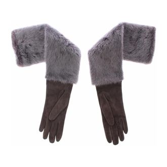 Dolce & Gabbana Graue Nerzfell Lammleder Wildlederhandschuhe - - Accessories - Damen - Grau - 7 1/2 IN