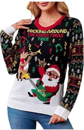 Generic Pull NoëL Femme Grande Taille,Pull Jacquard FéMinin pour Les FêTes De NoëL avec Motif PèRe NoëL éLéGant Et Confortable pour Une Tenue DéContractéE Ou 